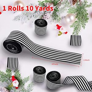 MuRealy Ribbon for Crafts Wired - Black and White Striped Polyester Wired Ribbon, 10 Yards 2.5 Inch Wired Ribbon, Christmas Ribbon Wired, Craft Ribbon for DIY Packaging, Wreath and Bow Decorative