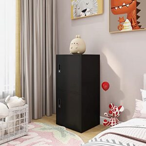 2 Door Metal Vertical Storage Locker for Kids Bedroom, Children Room, School, Office, Home ,Stackable Steel Storage Cabinet for Toys, Clothes & Sports Equipment,Anti-falling Device. (2D, black)