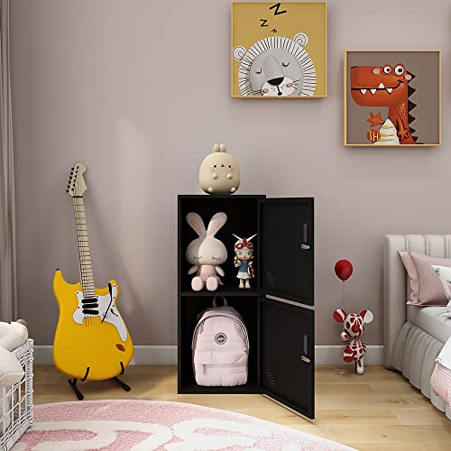 2 Door Metal Vertical Storage Locker for Kids Bedroom, Children Room, School, Office, Home ,Stackable Steel Storage Cabinet for Toys, Clothes & Sports Equipment,Anti-falling Device. (2D, black)