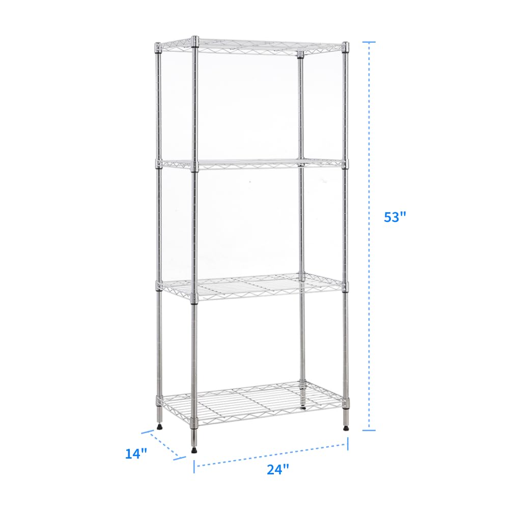 MZG Steel Heavy Duty 4-Tier Utility Shelving Unit Steel Organizer Wire Rack for Home,Kitchen,Office (24-in W x 14-in D x 53-in H)