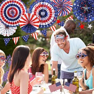 33PCS 4th/Fourth of July Patriotic Decorations Set, Red White Blue Paper Fans and American Flag Glasses, USA Flag Pennant, Star Streamer, Confetti,Hanging Swirls,Photo Booth Props Party Decor Supplies