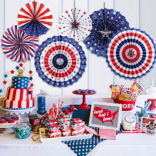 33PCS 4th/Fourth of July Patriotic Decorations Set, Red White Blue Paper Fans and American Flag Glasses, USA Flag Pennant, Star Streamer, Confetti,Hanging Swirls,Photo Booth Props Party Decor Supplies