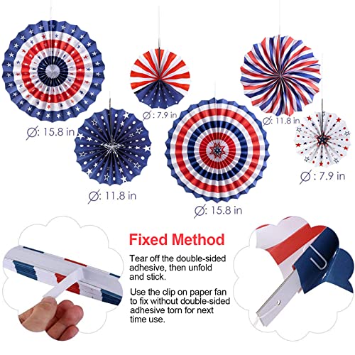 33PCS 4th/Fourth of July Patriotic Decorations Set, Red White Blue Paper Fans and American Flag Glasses, USA Flag Pennant, Star Streamer, Confetti,Hanging Swirls,Photo Booth Props Party Decor Supplies