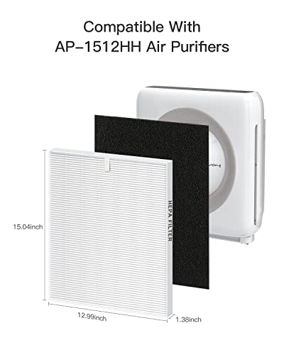 MORENTO Airmega AP-1512HH Replacement Filter for Coway, Compatible with Coway Airmega AP1512HH Air Purifier, Compared to Part #3304899, 2 HEPA Filters & 8 Carbon Filters, 2-Pack