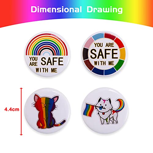 4 Pcs Pride Pins Rainbow Pride Pins LGBTQ Pins Round Rainbow Buttons Gay Pride Pins You are Safe with Me pins LGBT Lapel Pins for Men Women Clothing Bags Backpack Hat Decoration,Pride Month Gifts