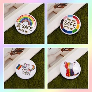 4 Pcs Pride Pins Rainbow Pride Pins LGBTQ Pins Round Rainbow Buttons Gay Pride Pins You are Safe with Me pins LGBT Lapel Pins for Men Women Clothing Bags Backpack Hat Decoration,Pride Month Gifts