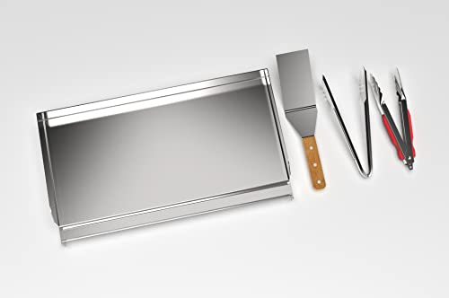 SINWENDA Griddle-X 19.7" x 11" x 3“ Stainless Steel Universal Rectangula Grill plate Set with Spatula and Tongs for Gas/Charcoal/Campfire Grills