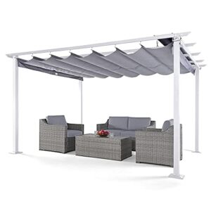 happatio 10' x 13' pergola retractable pergola canopy with white frame for backyards, gardens, patios, outdoor pergola with sun and rain-proof canopy (gray)