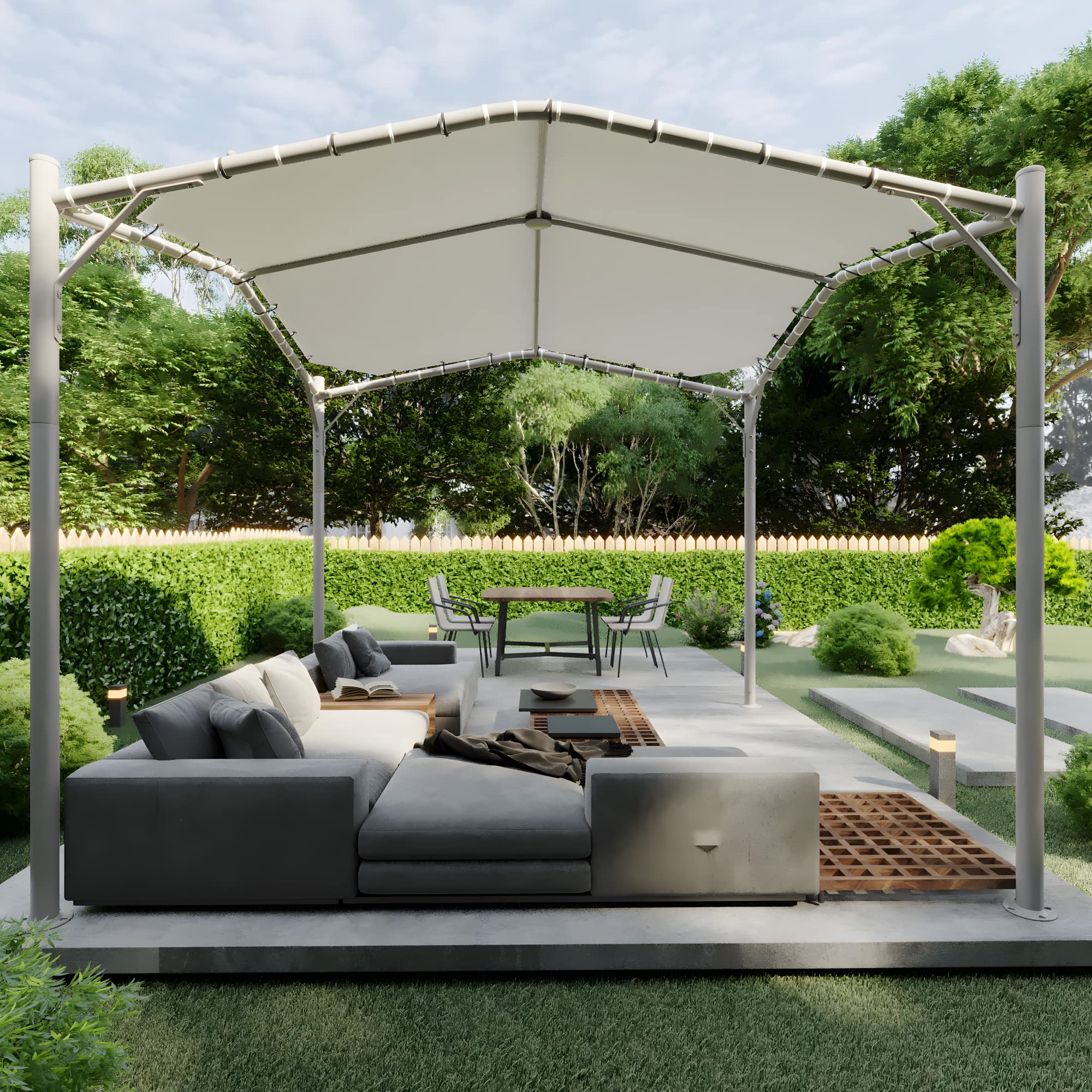 Joyside 11.5FT x 11.5FT Pergola for Outdoor, Patio Gazebo with Metal Frame and Top Canopy, Backyard Sun Shelter with Sun Shade on Top, Pergola with Sturdy Structure for Lawn, White