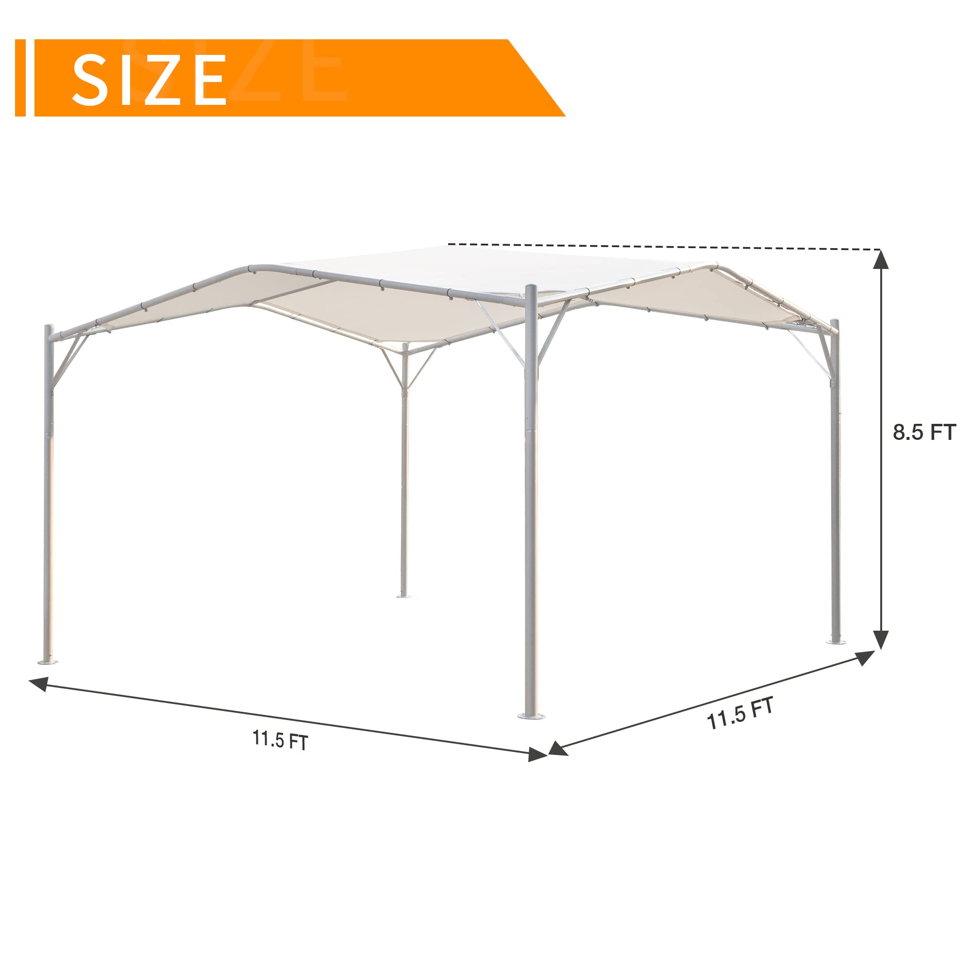 Joyside 11.5FT x 11.5FT Pergola for Outdoor, Patio Gazebo with Metal Frame and Top Canopy, Backyard Sun Shelter with Sun Shade on Top, Pergola with Sturdy Structure for Lawn, White