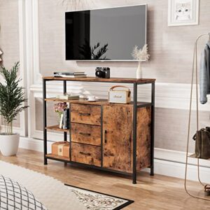 Furologee Rustic Wide Storage Cabinet with Shelf, 6 Drawer Dresser Fabric with Double Shelf for Bedroom, Living Room Entryway, Rustic Bins, Sturdy Metal Frame