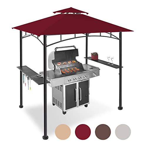 FAB BASED 5x8 Grill Gazebo Canopy for Patio, Outdoor BBQ Gazebo with Shelves, Barbeque Grill Canopy (Red)