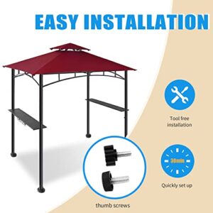 FAB BASED 5x8 Grill Gazebo Canopy for Patio, Outdoor BBQ Gazebo with Shelves, Barbeque Grill Canopy (Red)