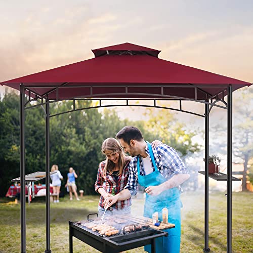 FAB BASED 5x8 Grill Gazebo Canopy for Patio, Outdoor BBQ Gazebo with Shelves, Barbeque Grill Canopy (Red)