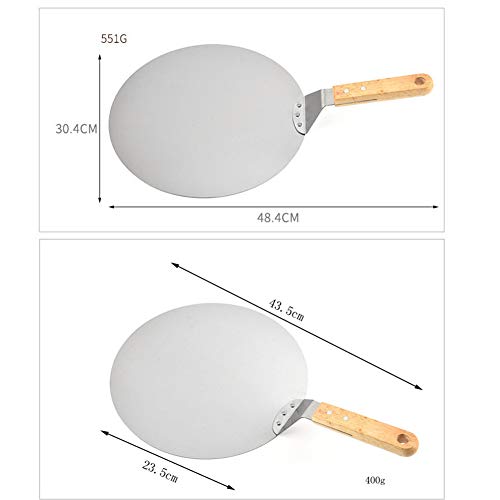 GUANGMING - Pizza Peel Round Stainless Steel, Perfect for Baking Homemade Pizza, Bread, Cakes, Biscuits, Wooden Handle Metal Shovel Spatula Peal for Baking Pizza and Cake,Silver