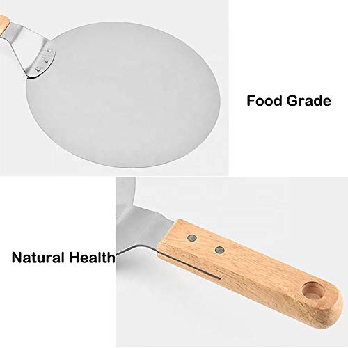 GUANGMING - Pizza Peel Round Stainless Steel, Perfect for Baking Homemade Pizza, Bread, Cakes, Biscuits, Wooden Handle Metal Shovel Spatula Peal for Baking Pizza and Cake,Silver