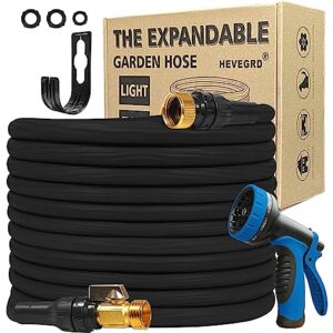 expandable garden hose 100ft, 2023 upgrade water hose with lightweight nano rubber fabric, 3/4" solid brass fittings, no-kink and leak-proof retractable flexible hose with spray nozzle (black&blue)