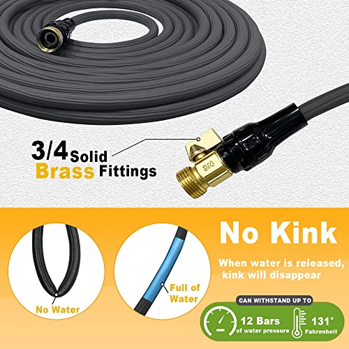 Expandable Garden Hose 100ft, 2023 Upgrade Water Hose with Lightweight Nano Rubber Fabric, 3/4" Solid Brass Fittings, No-Kink and Leak-Proof Retractable Flexible Hose with Spray Nozzle (Black&Blue)