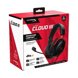 HyperX Cloud III – Wired Gaming Headset, PC, PS5, Xbox Series X|S, Angled 53mm Drivers, DTS, Memory Foam, Durable Frame, Ultra-Clear 10mm Mic, USB-C, USB-A, 3.5mm – Black/Red