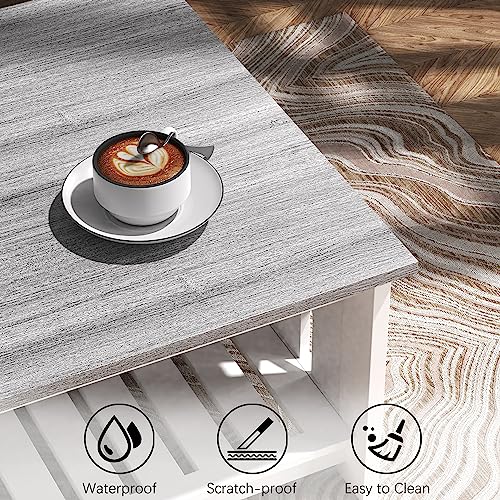 VOXANOXI Square Coffee Table with Storage, Modern Rustic Coffee Table for Living Room, Wooden Farmhouse Coffee Table with Open Storage, Center Table for Living Room, Rustic Grey