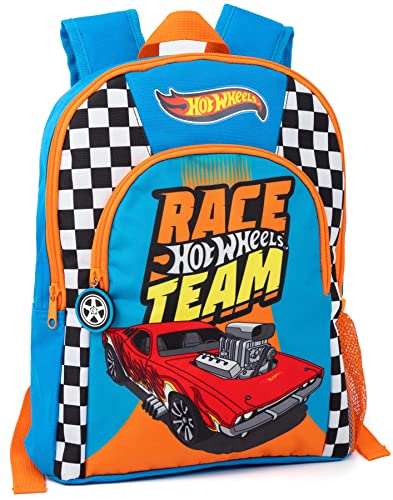 Hot Wheels Kids Backpack | Girls Boys Orange Blue Car Race Wheels Rucksack | Luggage Sports School Bag with Adjustable Straps | Racer Merchandise Gifts