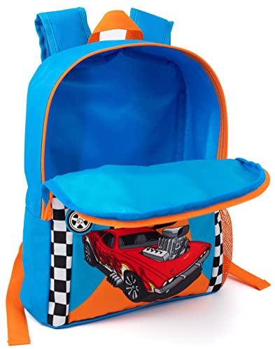 Hot Wheels Kids Backpack | Girls Boys Orange Blue Car Race Wheels Rucksack | Luggage Sports School Bag with Adjustable Straps | Racer Merchandise Gifts