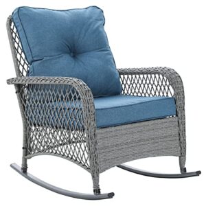 vonzoy outdoor rocking chair, wicker patio furniture with thickened cushions for porch (blue)