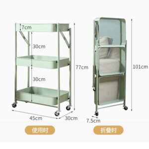 QUANJJ Foldable Shelf Floor Kitchen Mobile with Wheel Trolley Storage Car Hand Push Storage Shelf