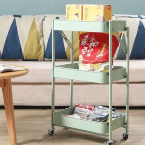 QUANJJ Foldable Shelf Floor Kitchen Mobile with Wheel Trolley Storage Car Hand Push Storage Shelf