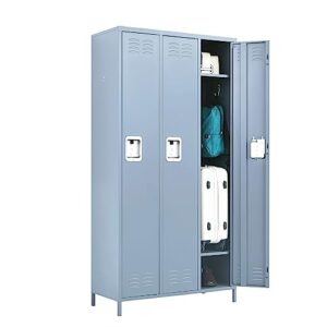 suxxan 3 doors metal locker combination with 6 hooks,industries storage metal locker for school office gym home employees staff sundries room w35.43*d15.7*h72(light grey)