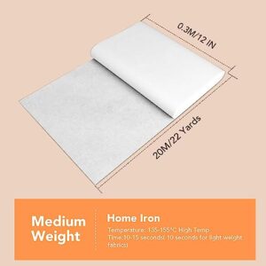 CAREGY 12 inch X 22 Yards Iron-On Fusible Interfacing Medium Weight White Non-Woven Polyester Single-Sided Interfacing for Crafting Quilting Sewing DIY Crafts Supplies