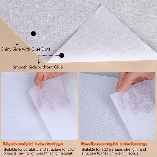 CAREGY 12 inch X 22 Yards Iron-On Fusible Interfacing Medium Weight White Non-Woven Polyester Single-Sided Interfacing for Crafting Quilting Sewing DIY Crafts Supplies