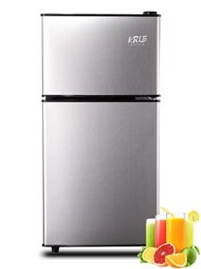 krib bling refrigerator with freezer 3.5 cu.ft with 7 level adjustable thermostat control 2 door energy saving top-freezer compact refrigerator silver