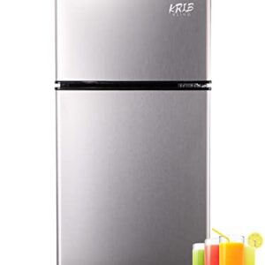 KRIB BLING Refrigerator with Freezer 3.5 Cu.Ft with 7 Level Adjustable Thermostat Control 2 Door Energy Saving Top-Freezer Compact Refrigerator Silver