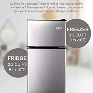 KRIB BLING Refrigerator with Freezer 3.5 Cu.Ft with 7 Level Adjustable Thermostat Control 2 Door Energy Saving Top-Freezer Compact Refrigerator Silver