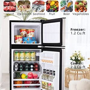 KRIB BLING Refrigerator with Freezer 3.5 Cu.Ft with 7 Level Adjustable Thermostat Control 2 Door Energy Saving Top-Freezer Compact Refrigerator Silver