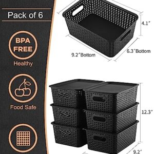 RAXMETRY Plastic Storage Baskets with Lids Pantry Organization and Storage Bins Lidded Container Organizers for Shelves Desktop Drawer Closet Bedroom, Black