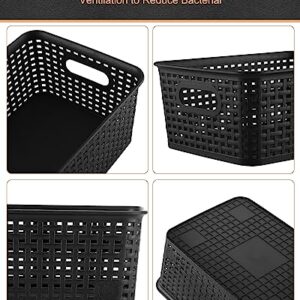 RAXMETRY Plastic Storage Baskets with Lids Pantry Organization and Storage Bins Lidded Container Organizers for Shelves Desktop Drawer Closet Bedroom, Black