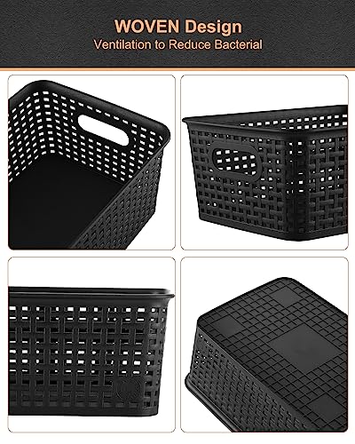 RAXMETRY Plastic Storage Baskets with Lids Pantry Organization and Storage Bins Lidded Container Organizers for Shelves Desktop Drawer Closet Bedroom, Black