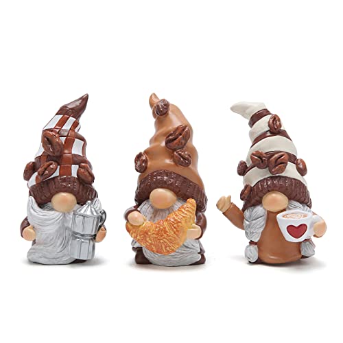 Hodao Set of 3 Coffee Gnomes Decorations Coffee Bar Decor Accessories Swedish Tomte Gnomes Figurines Tiered Tray Collectible Coffee Gnomes Decor Tabletop Kitchen Decorations for Home