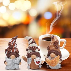 Hodao Set of 3 Coffee Gnomes Decorations Coffee Bar Decor Accessories Swedish Tomte Gnomes Figurines Tiered Tray Collectible Coffee Gnomes Decor Tabletop Kitchen Decorations for Home