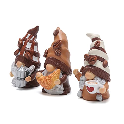 Hodao Set of 3 Coffee Gnomes Decorations Coffee Bar Decor Accessories Swedish Tomte Gnomes Figurines Tiered Tray Collectible Coffee Gnomes Decor Tabletop Kitchen Decorations for Home