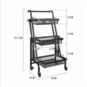 QUANJJ Trolley Stall Parallel Folding Portable Shelf Floor Kitchen Multifunction Storage Rack Kitchen Organizer Metal Stand