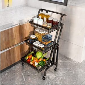 QUANJJ Trolley Stall Parallel Folding Portable Shelf Floor Kitchen Multifunction Storage Rack Kitchen Organizer Metal Stand