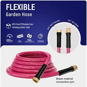 PAULINN 10Ft Garden Hose: 5/8 Inch Drinking Water Hose, 10 Feet Flexible Lightweight Garden Watering Equipment for All-weather, Outdoor, Lawn, Backyard - Rose Red