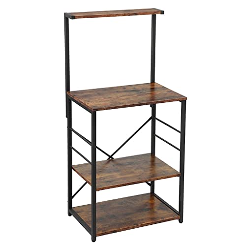 LHLLHL 4 Tier Wooden Kitchen Storage Rack Bakery Shelf with 4 Tier Microwave Oven Farmhouse Rustic Industrial Style X Design Frame