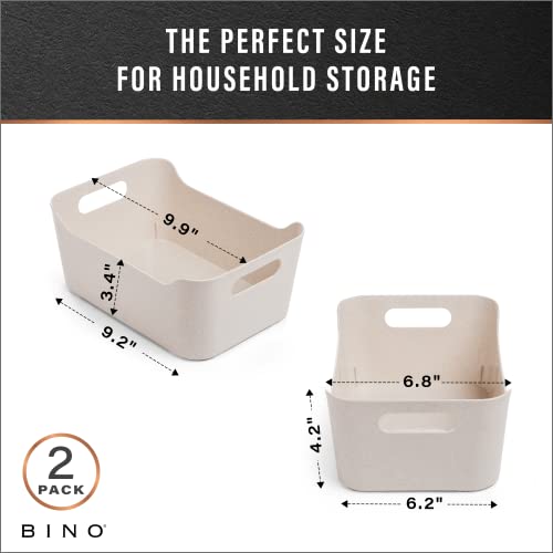 BINO 2-Pack Plastic Storage Basket, Beige - Small | Multi-Use Storage Basket | Rectangular Cabinet Organizer | Baskets for Organizing with Handles | Home & Office Organization & Container Storage