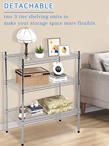 YYkokocat Metal Shelving Unit Detachable Storage Rack with 8 Leveling Feet Adjustable Storage Shelves Wire Shelves for Storage Kitchen Garage, 900LB Capacity, 59" H x 23" L x 14" D, Chrome