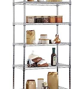 YYkokocat Metal Shelving Unit Detachable Storage Rack with 8 Leveling Feet Adjustable Storage Shelves Wire Shelves for Storage Kitchen Garage, 900LB Capacity, 59" H x 23" L x 14" D, Chrome