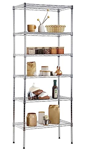 YYkokocat Metal Shelving Unit Detachable Storage Rack with 8 Leveling Feet Adjustable Storage Shelves Wire Shelves for Storage Kitchen Garage, 900LB Capacity, 59" H x 23" L x 14" D, Chrome